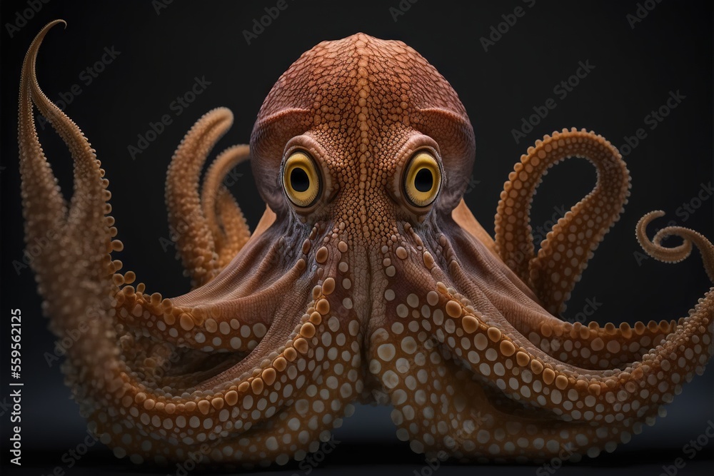 an octopus with big eyes and a surprised look on its face, with a black ...