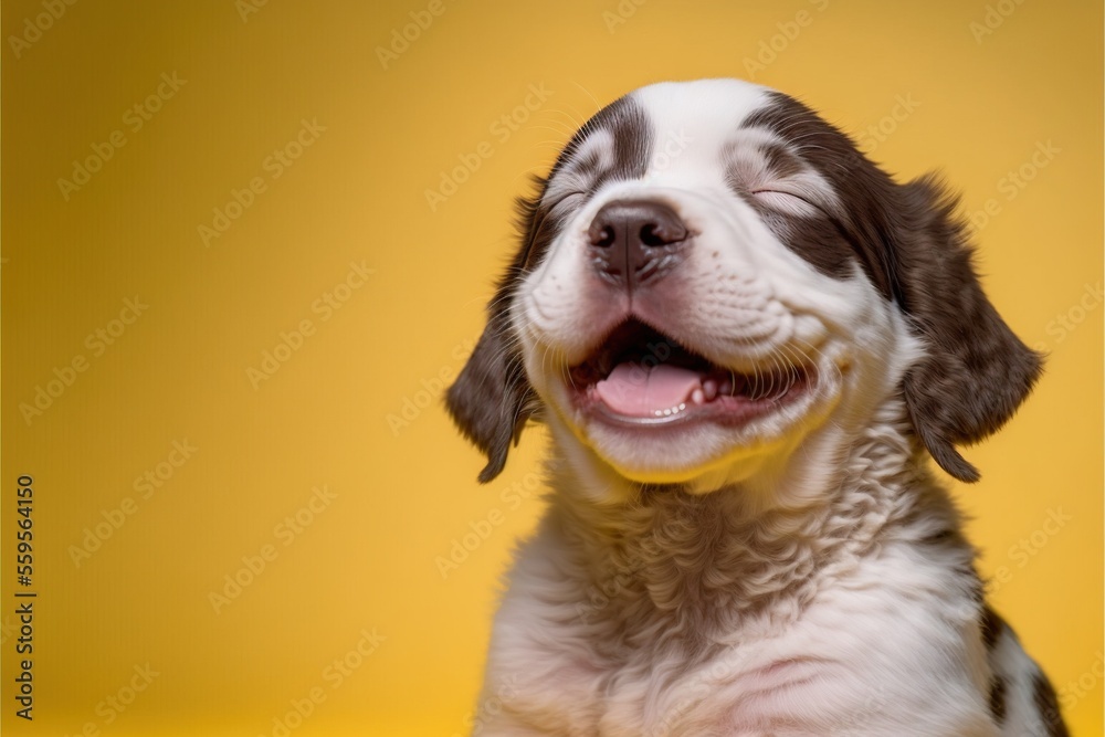 a dog is smiling and looking up at the camera with his mouth open and ...