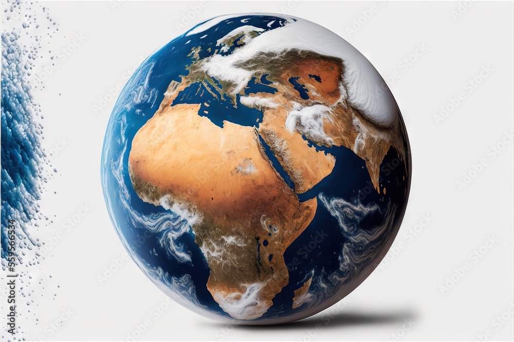 a picture of the earth with water splashing around it and a white ...