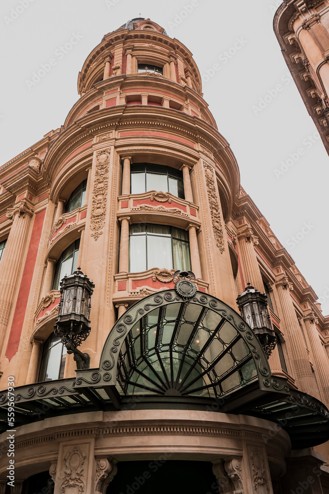 Old building in the center of the Spanish capital, Barcelona. The ...