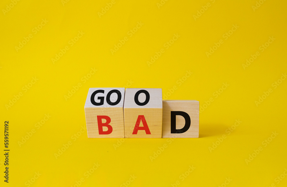 Good vs Bad symbol. Wooden cubes with words Bad and Good. Beautiful ...