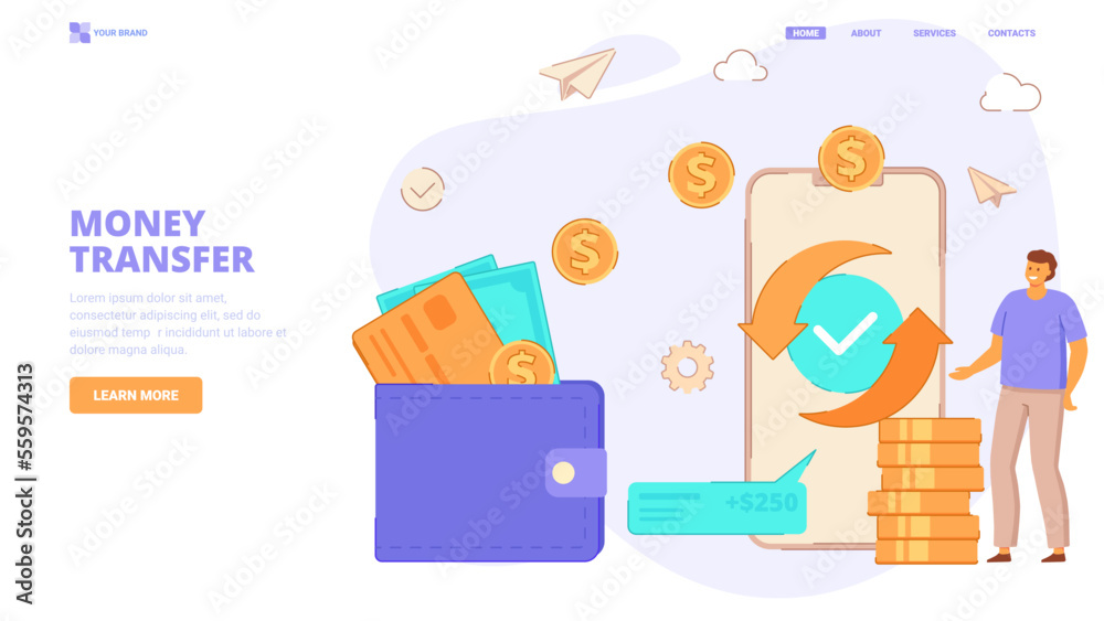 Vetor de Online money transfer illustration vector illustration concept ...