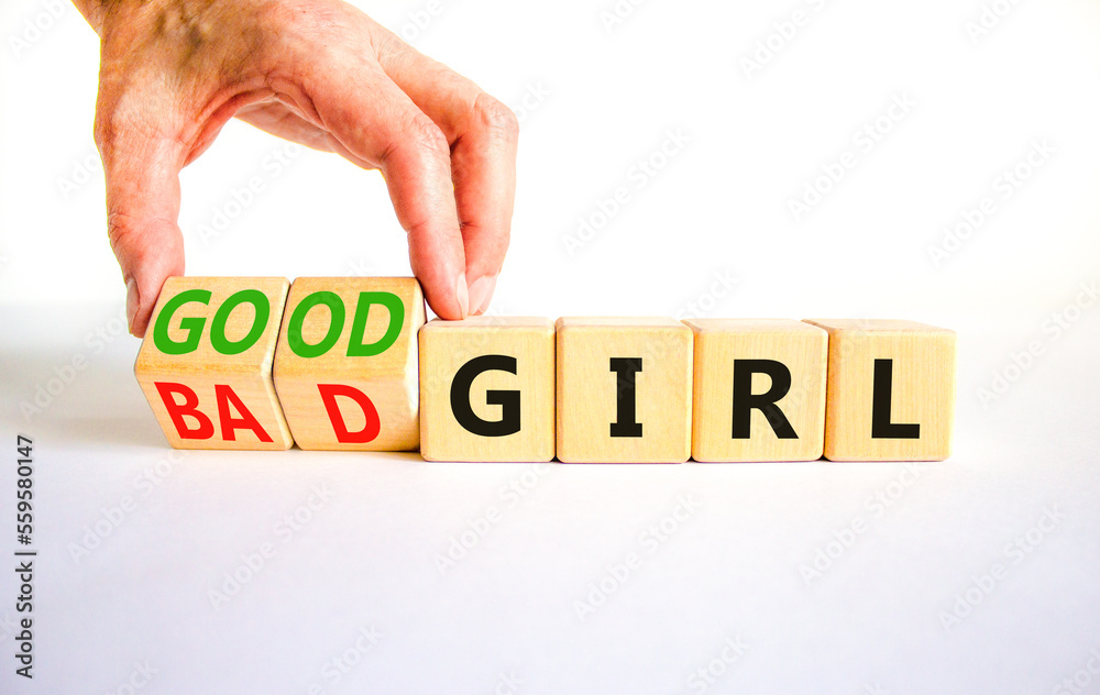 Good or bad girl symbol. Concept word Good girl Bad girl on wooden ...