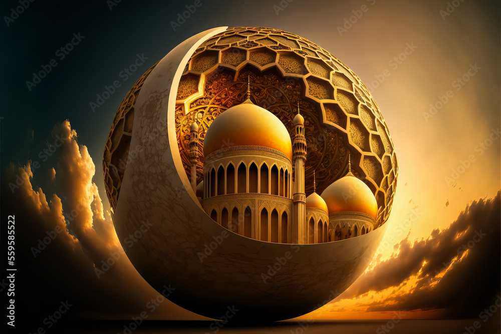 A mysterious sphere illuminated by a golden sun containing a typical ...