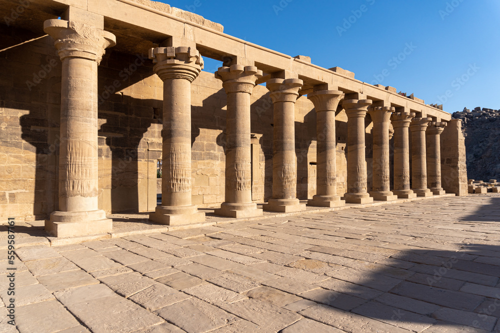 Columns of the Philae temple full of hieroglyphs. foto de Stock | Adobe ...
