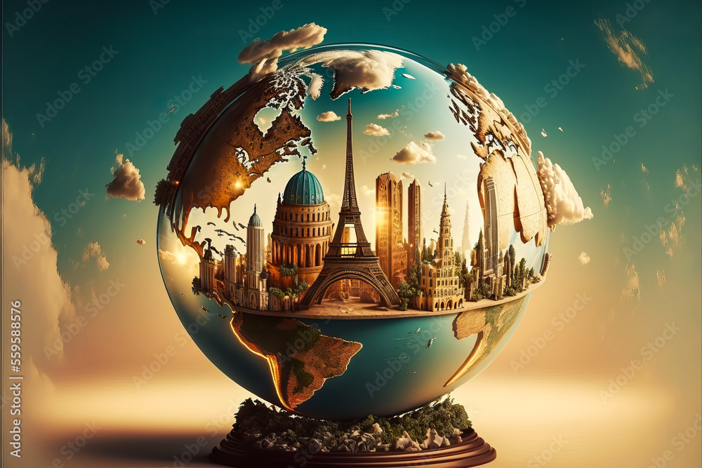 Sphère architecturale telle une orbe cartographique ou un globe ...