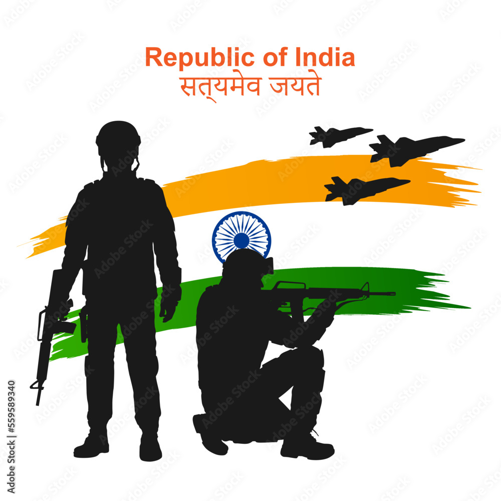 Indian Army soilder on background stylized flag of India. Background ...