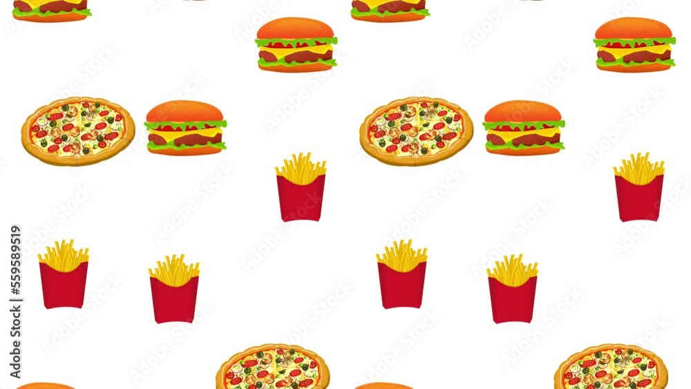 Fast Food Animation falling from the sky with a blue screen for keying ...