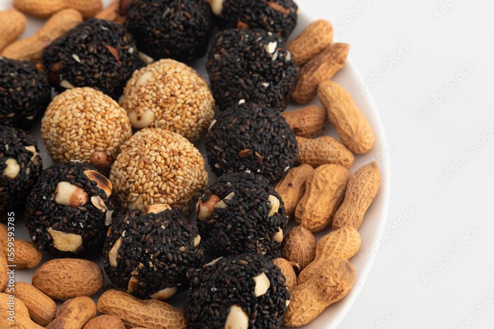 Indian Winter Delicacy Black Ball Shaped Kaala Tilgul Laddu Or Kale Til ...