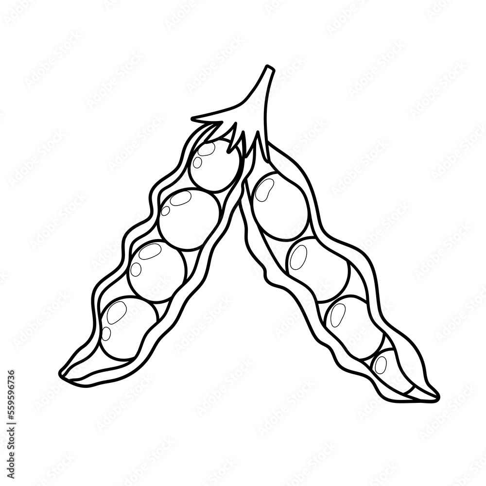 Pea pod coloring page for adults and kids. Black and white print with ...