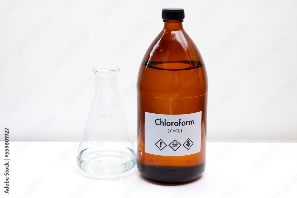 chloroform in bottle , chemical in the laboratory and industry Stock ...