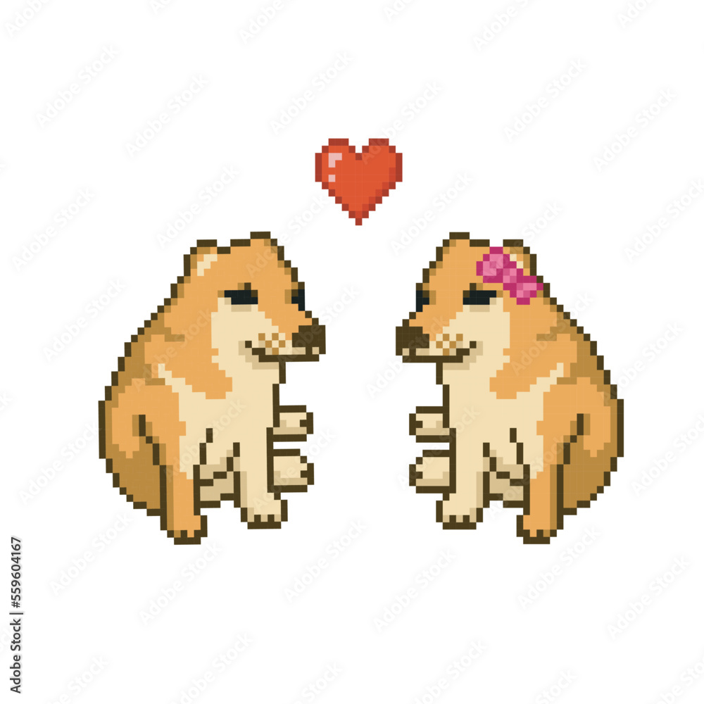 Doggies in love, pixel art meme Stock Vector | Adobe Stock