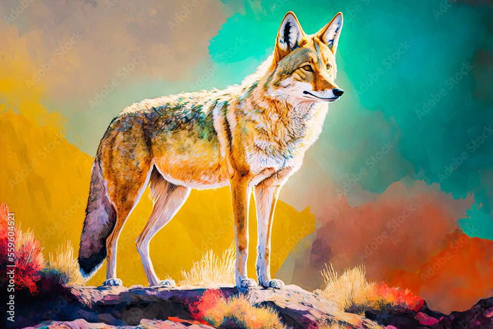 Coyote watercolor painting. Generative AI Stock Illustration | Adobe Stock