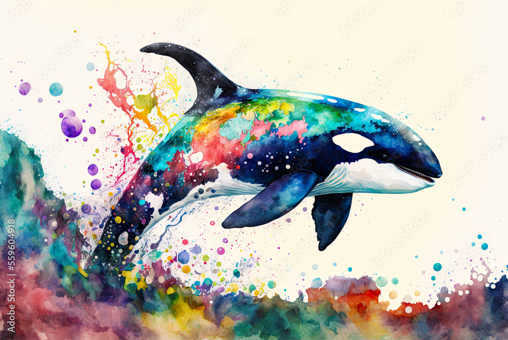 Orca watercolor painting. Generative AI Stock Illustration | Adobe Stock