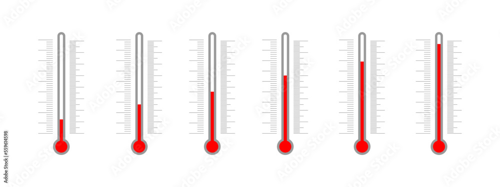 Set of meteorological thermometers with Celsius and Fahrenheit degree ...
