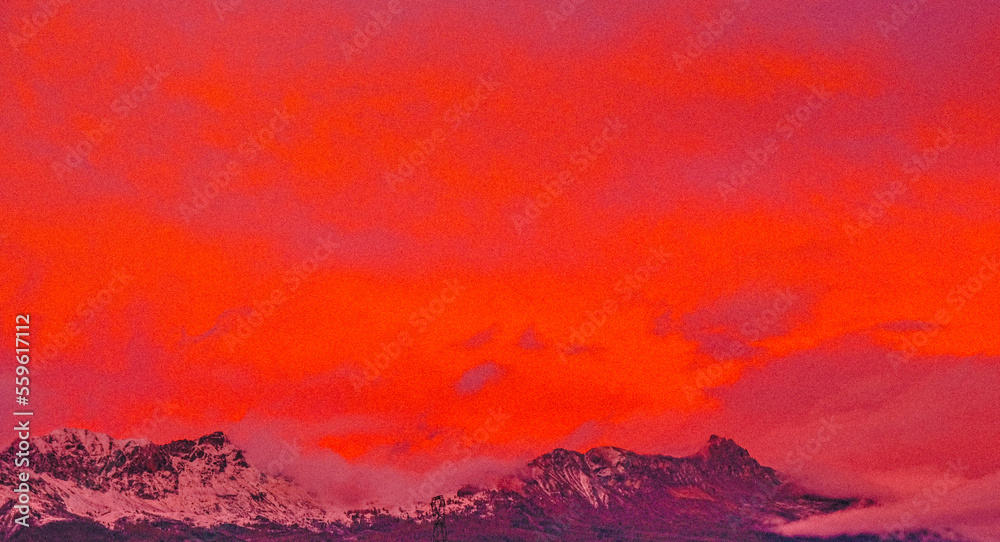 abstract red background, with red sky and mountains. Stock Photo ...