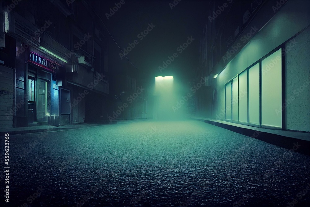 A dark empty street, dark blue background, an empty dark scene, neon ...