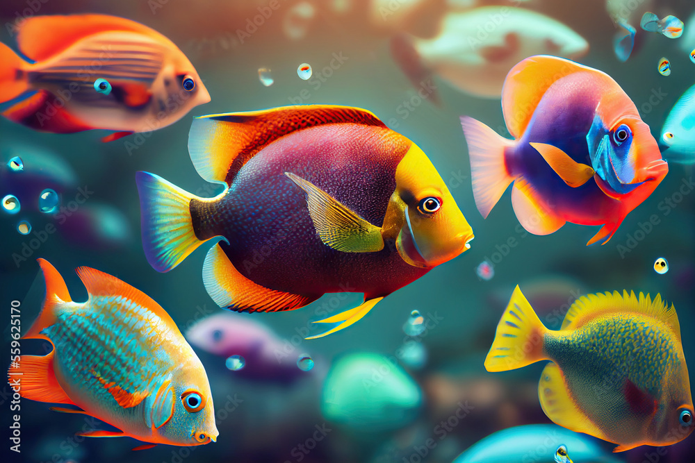 Colorful tropical fish swimming in ocean. Generative AI Stock ...