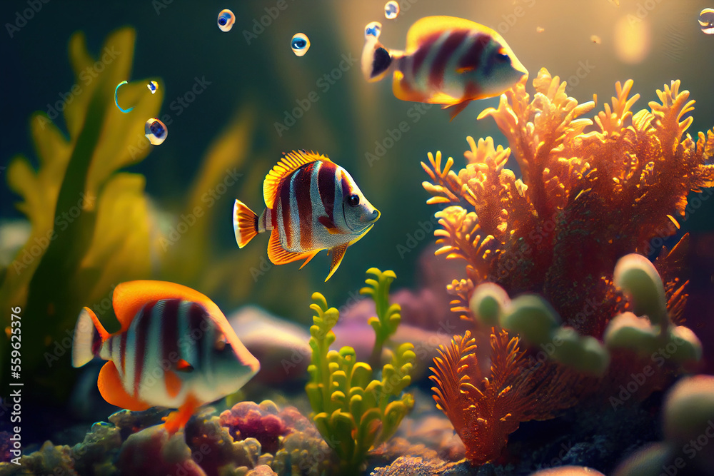 Colorful tropical fish swimming in ocean. Generative AI Stock ...