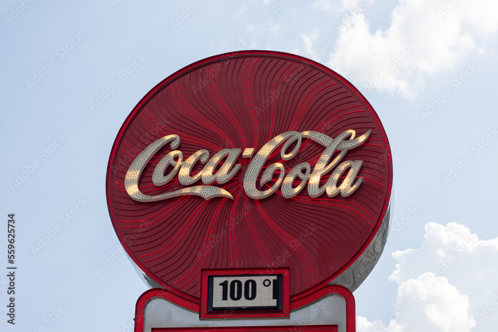 Atlanta, GA, USA - June 15, 2022: Closeup of the iconic Coca-Cola sign ...