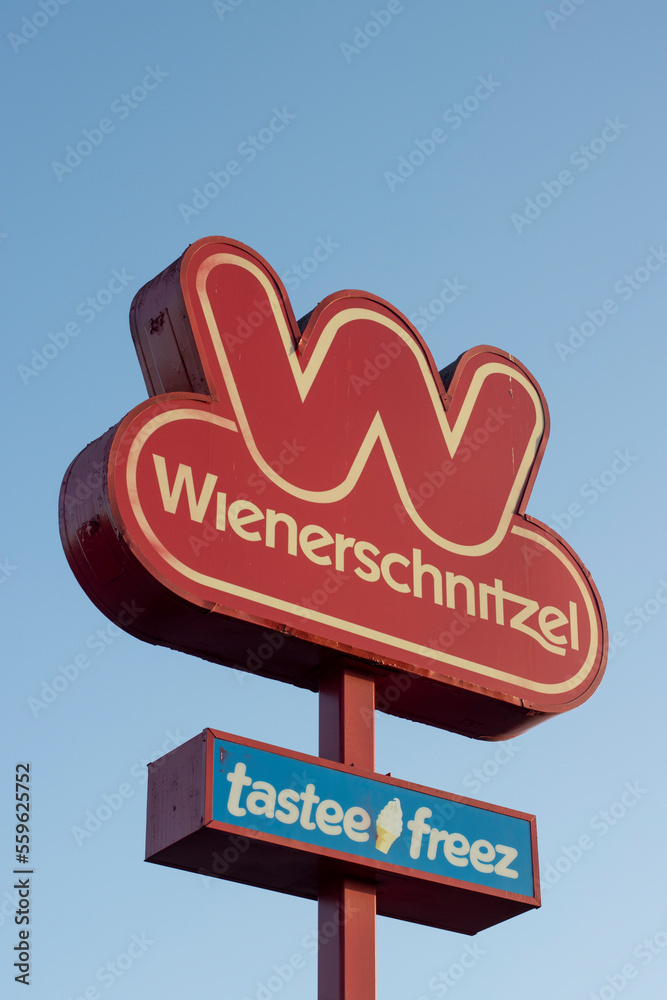 Huntington Beach, CA, USA - May 8, 2022: Wienerschnitzel sign is seen ...
