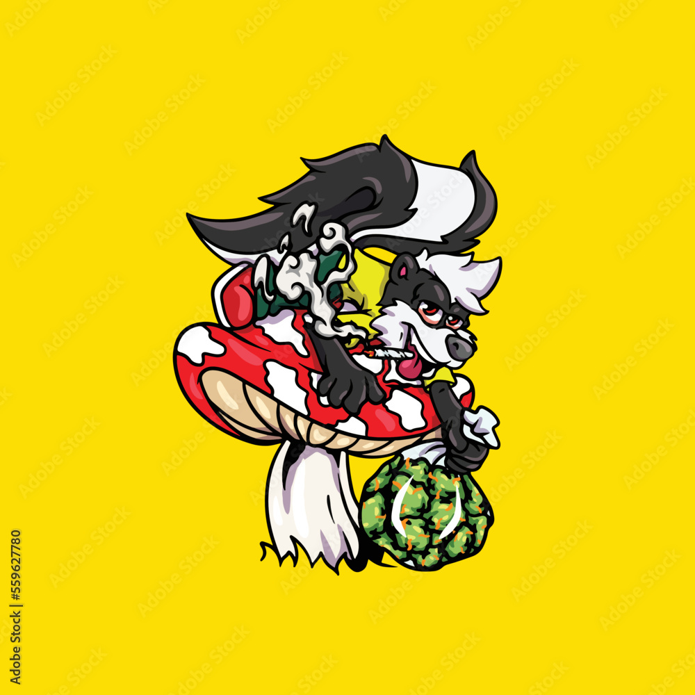 skunk vector smoking joint weed nug cannabis marijuana Stock Vector ...