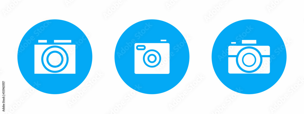 Camera templates. Blue camera logo icon set. Stock vector. Stock Vector ...