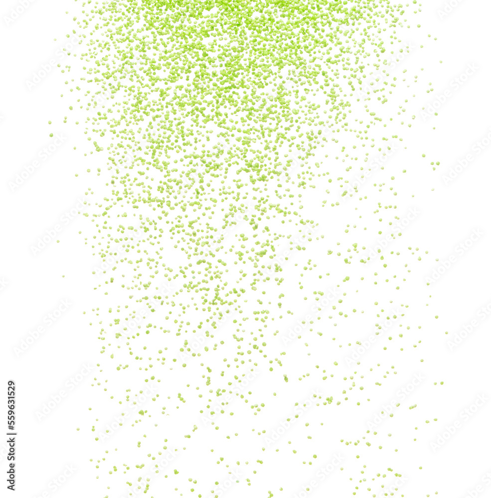 Sago seeds flying explosion, green grain wave floating. Abstract cloud ...