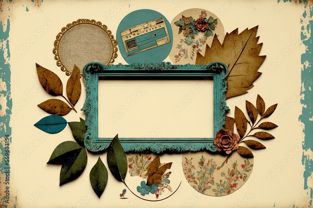 Illustration of a vintage collage frame wallpaper background, paper ...