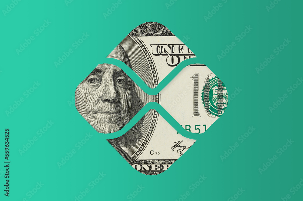 One hundred dollar bill under a frame in the format of the PIX logo ...