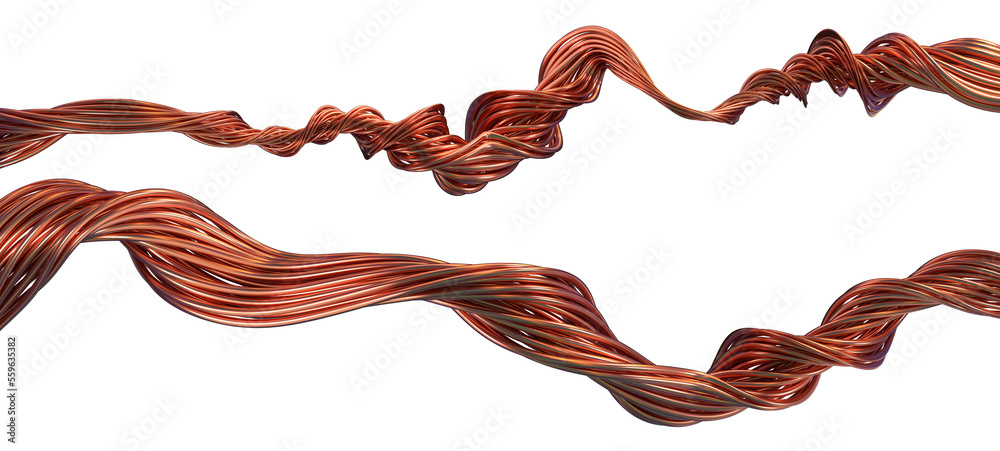 Twisted wavy cooper wires isolated on white background. Industrial ...