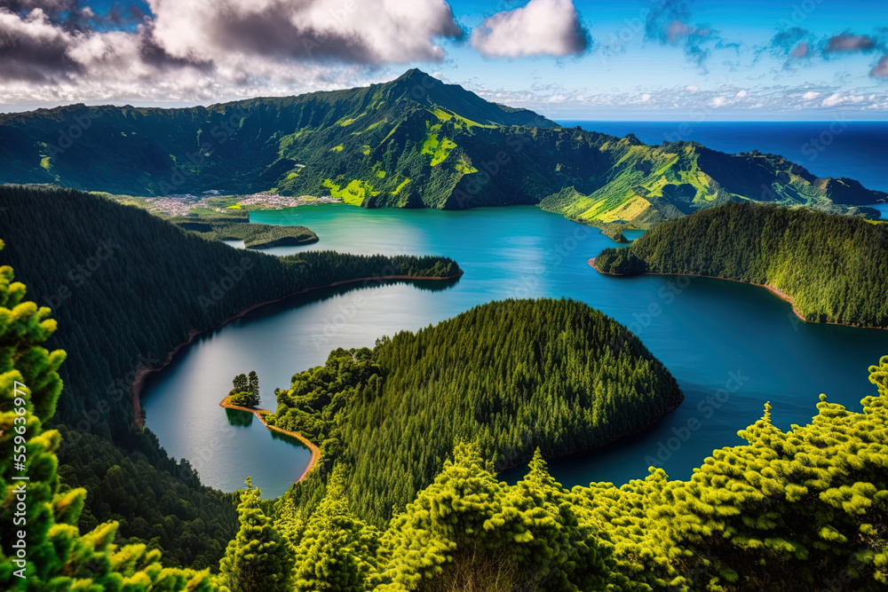 Panorama view of the lagoa de Santiago, rasa, lagoa azul, and lagoa ...