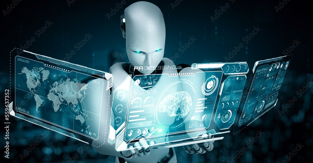 Robot hominoid using tablet computer for big data analytic using AI thinking brain , artificial ...