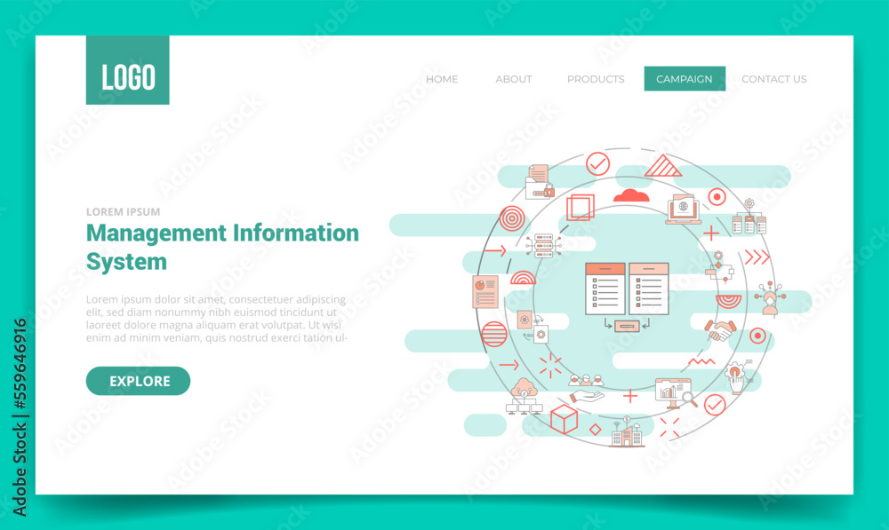 mis management information system concept with circle icon for website ...