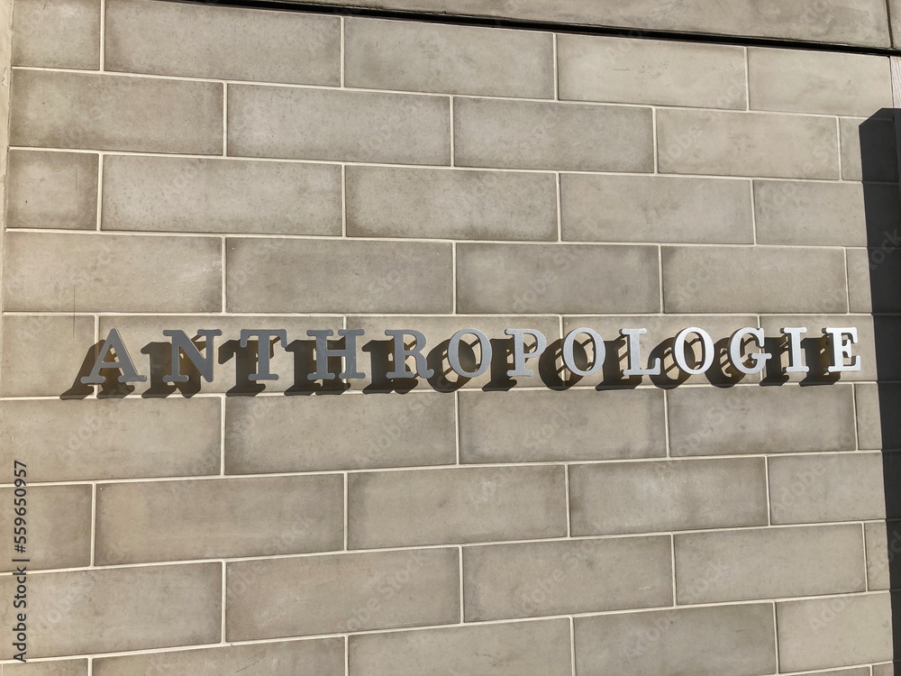 Anthropologie sign, logo of the store facade of clothing retail company ...