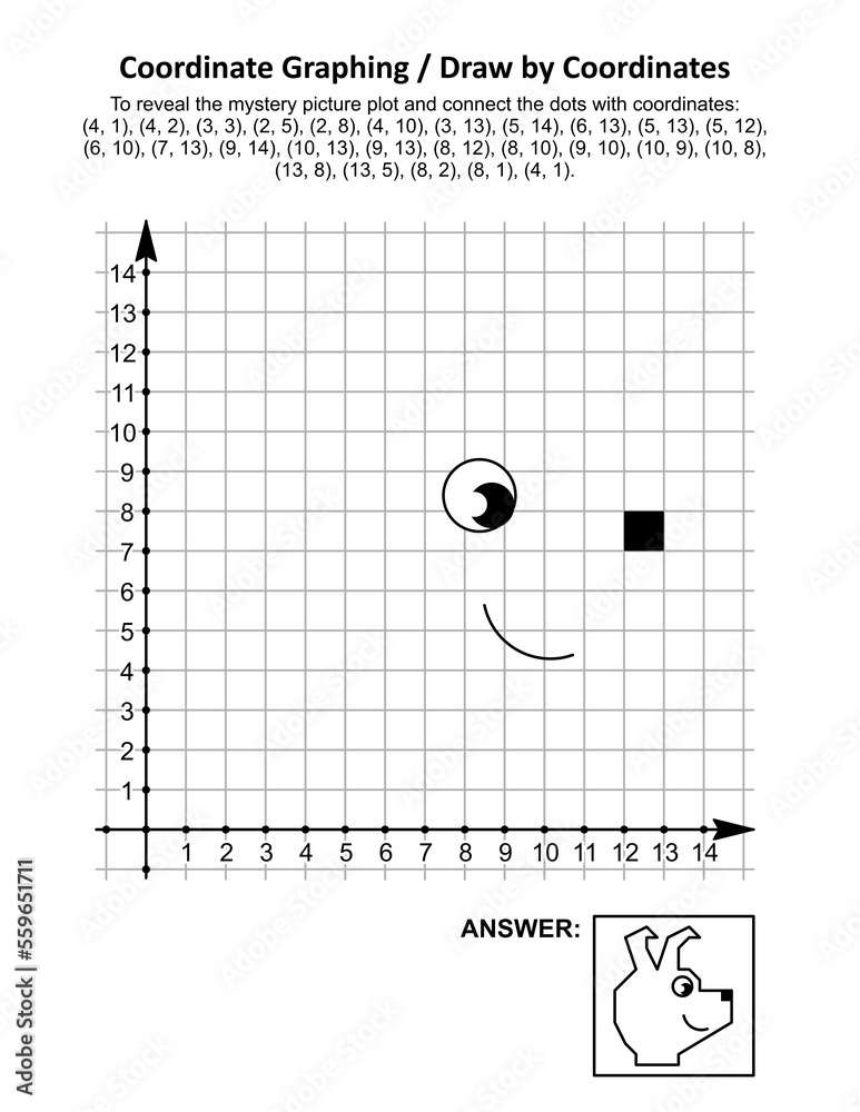 Coordinate graphing, or draw by coordinates, math worksheet with cute ...