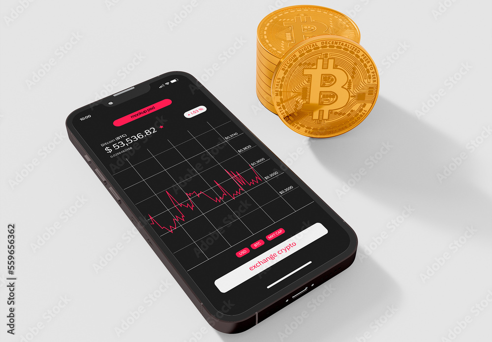Bitcoin and Smartphone Mockup Stock Template | Adobe Stock