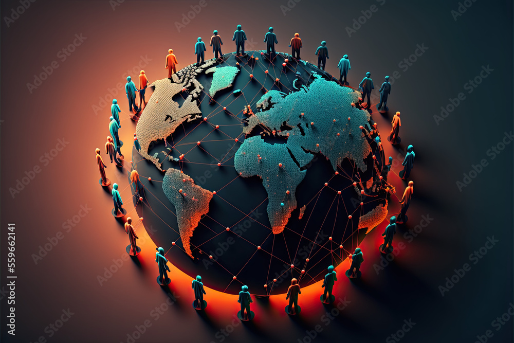 global business concept illustrated on world map, internet ...