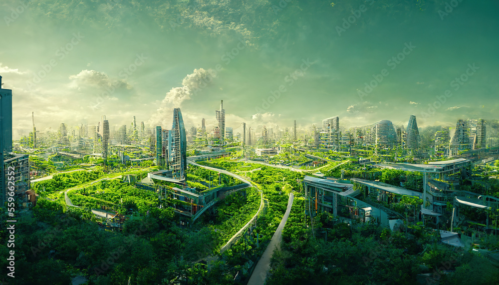 AI generated environmental awareness city with vertical forest concept ...