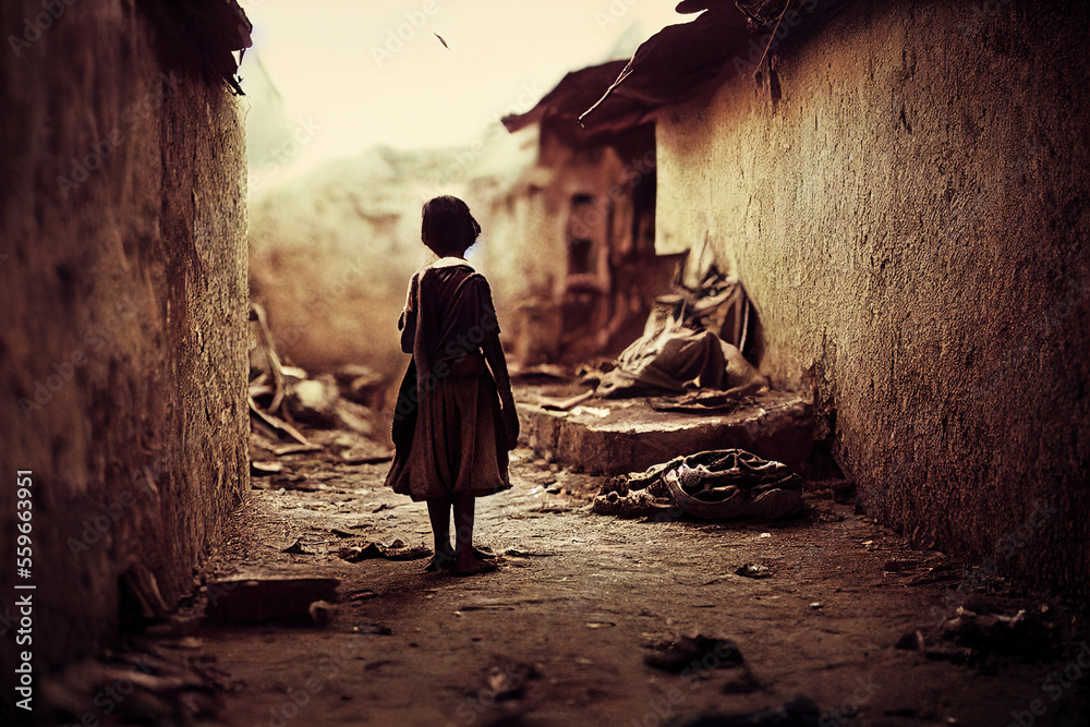 Antiwar concept background rear view of ruined and broken house or ...