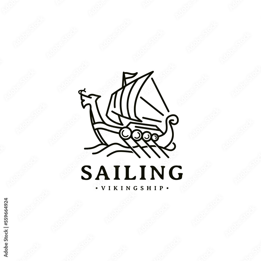 sailing viking ship logo design inspiration with line art style Stock ...