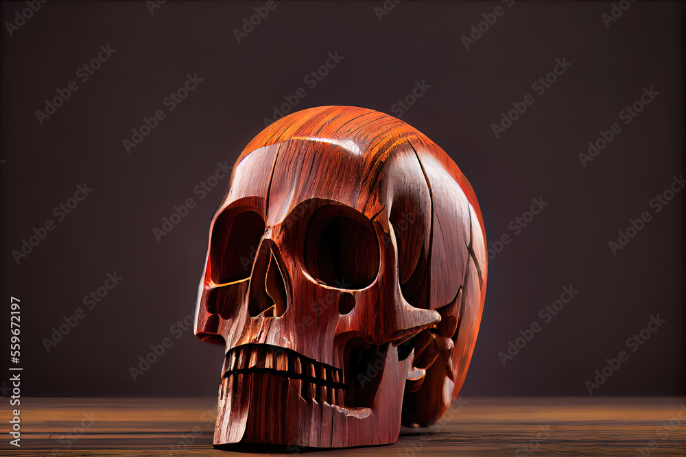Wooden Skull - Realistic 3D shaded skull with photorealistic background ...