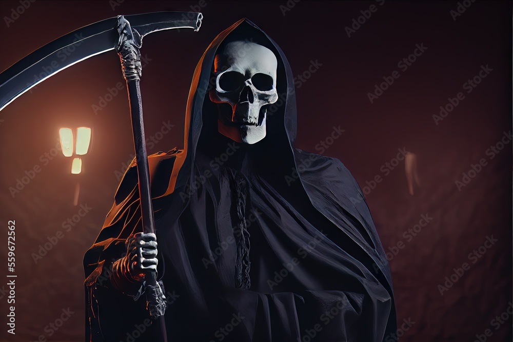 Grim Reaper - The angel of death is a skeletal spirit with black cloak ...