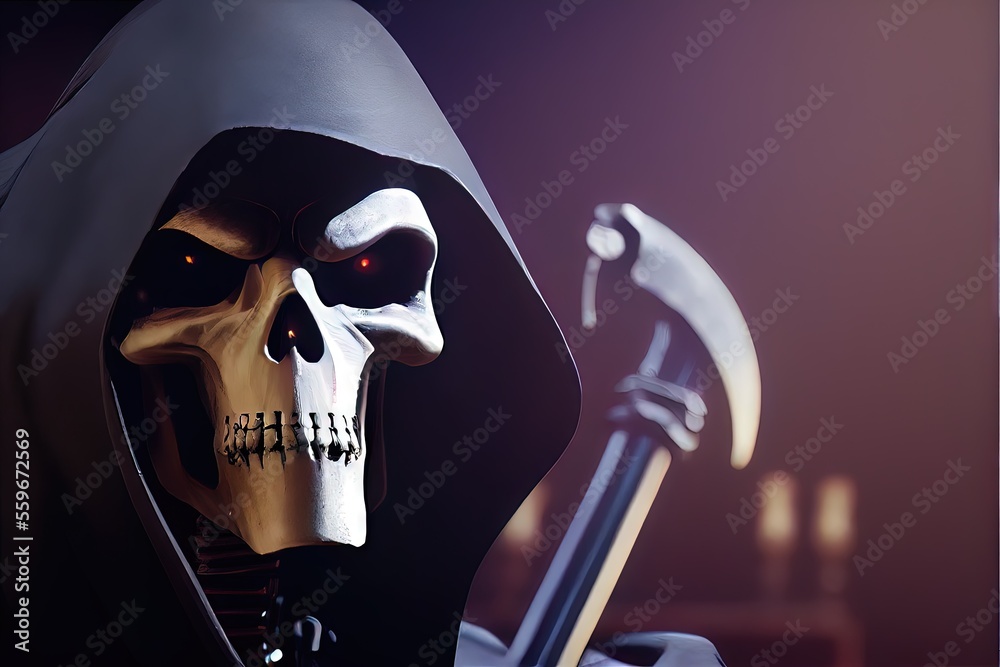 Grim Reaper - The angel of death is a skeletal spirit with black cloak ...