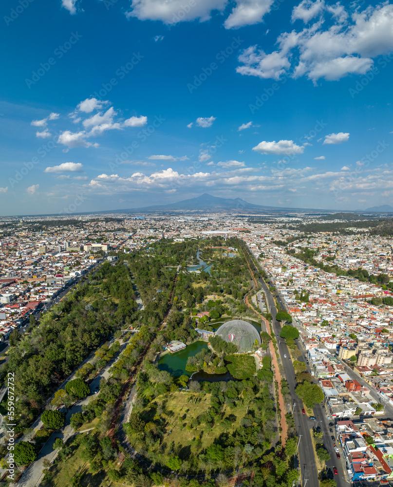 Aerial view of Park Ecologico Revolucion Mexicana in Puebla city in ...