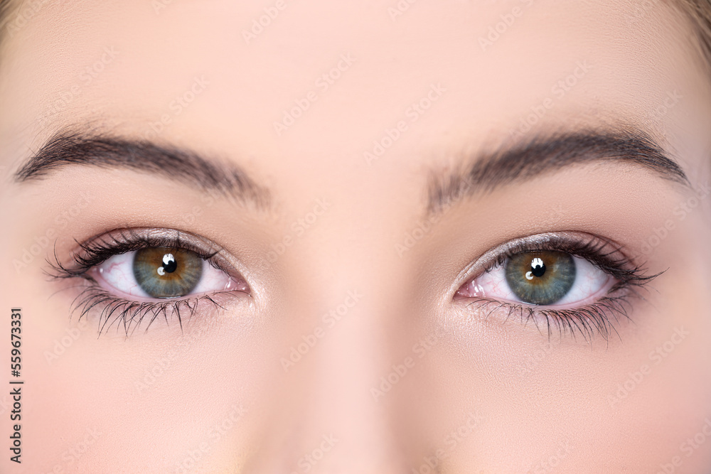 Foto de Closeup portrait female green eye with perfect shape eyebrows ...