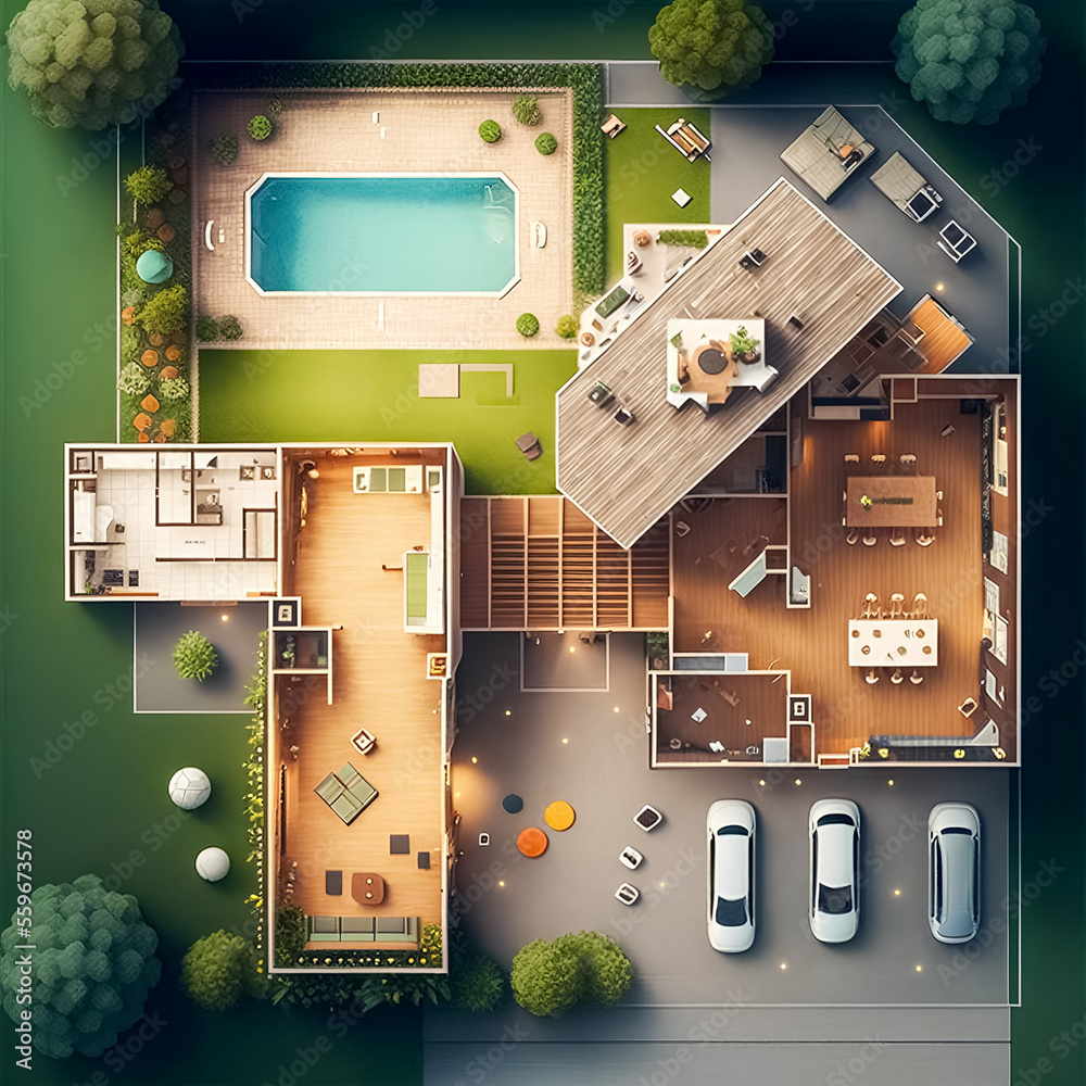 Building house on blueprints architectural construction model ...