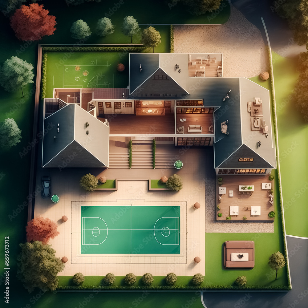 Building house on blueprints architectural construction model ...