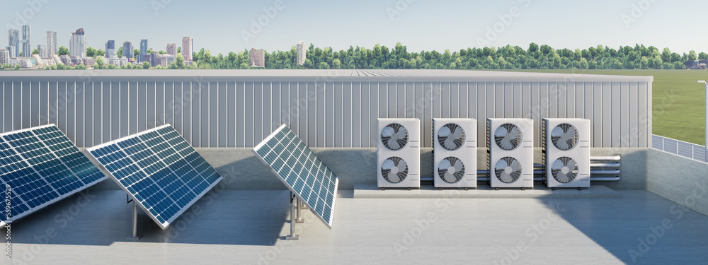 3d rendering of photovoltaic cell on solar panel, condenser unit or ...