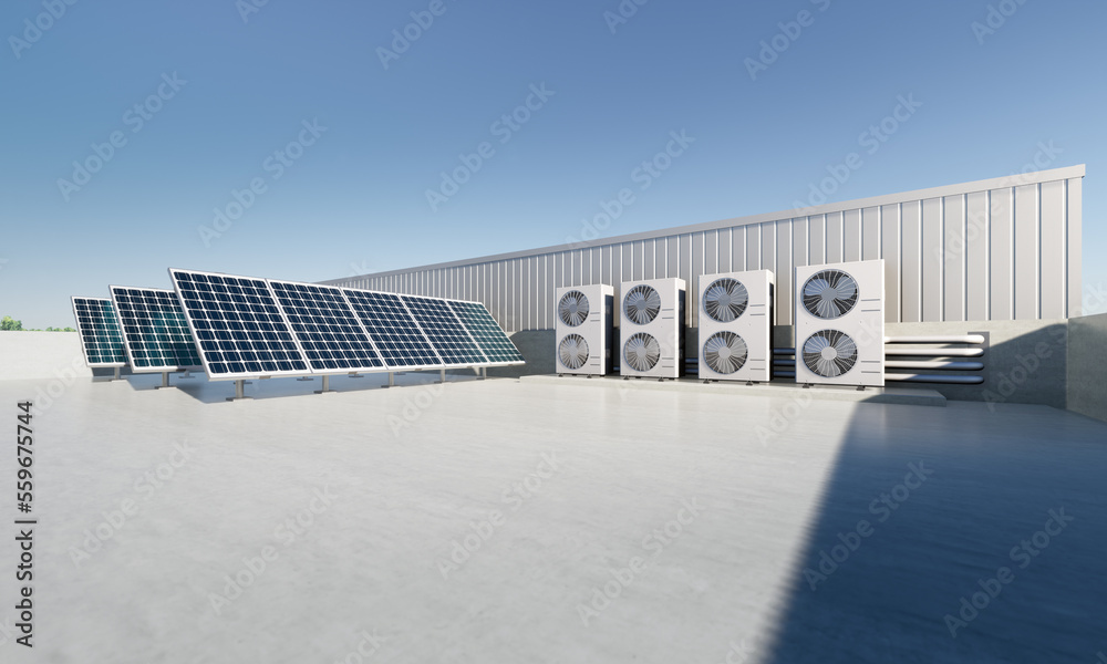 3d rendering of photovoltaic cell on solar panel, condenser unit or ...
